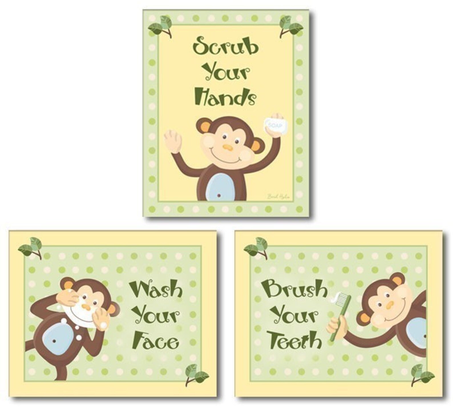 SET of 3 Bathroom Prints Cute Jungle Monkey Bathroom art | Etsy