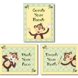 Set of 3 Bathroom Prints Jungle Monkey Wash Your Hands - Etsy