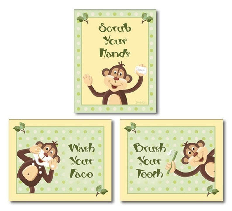 Set of 3 Bathroom Prints Jungle Monkey Wash Your Hands - Etsy
