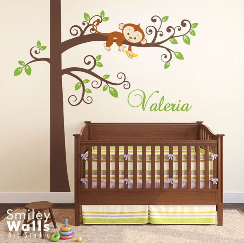 Monkey Wall Decal Jungle Wall Decal Monkey and Tree Wall Decal - Etsy