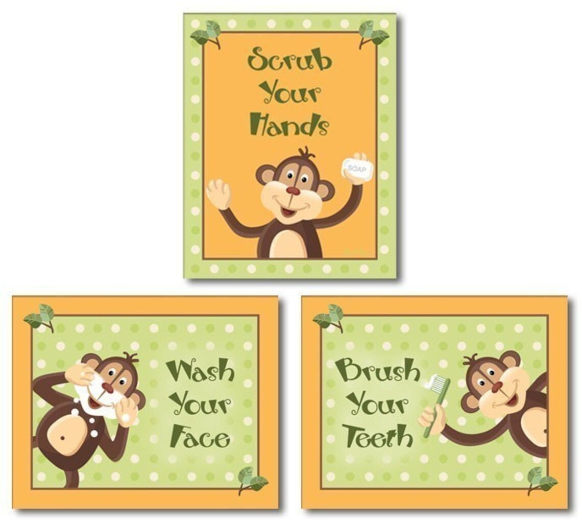Set of 3 Bathroom Prints Orange Jungle Monkeys - Etsy