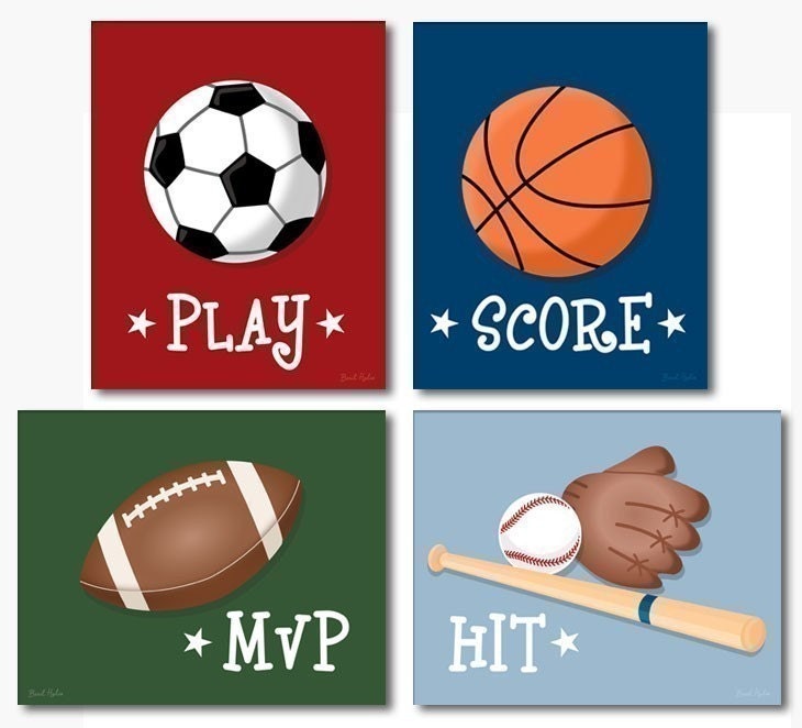 Wall Art Sports Prints Set of 4 Prints Football Basketball | Etsy