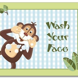 Jungle Monkey Set of 3 Bathroom Prints WASH YOUR HANDS Kids Bathroom ...