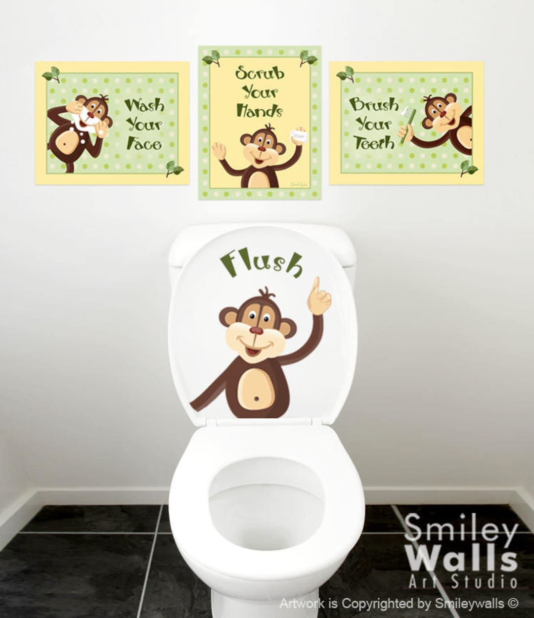 Monkeys Wall Decal for Kids Bathroom Decor, Kids Bathroom Wall Art ...