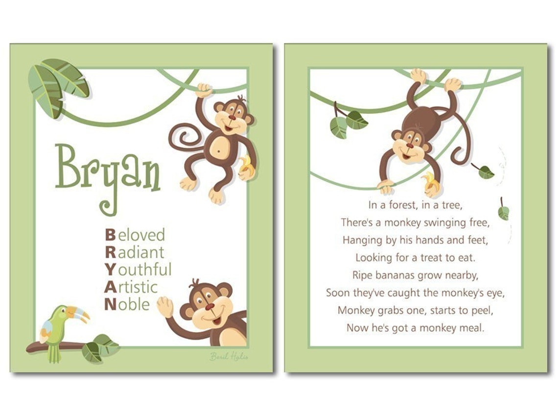 Set of Jungle Monkeys Poem and Boy's Name Wall Art Prints - Etsy