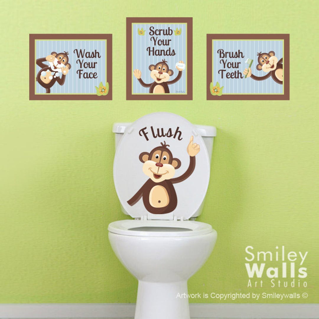 Kids Bathroom Wall Art, Monkeys Wall Decal for Kids Bathroom Decor ...