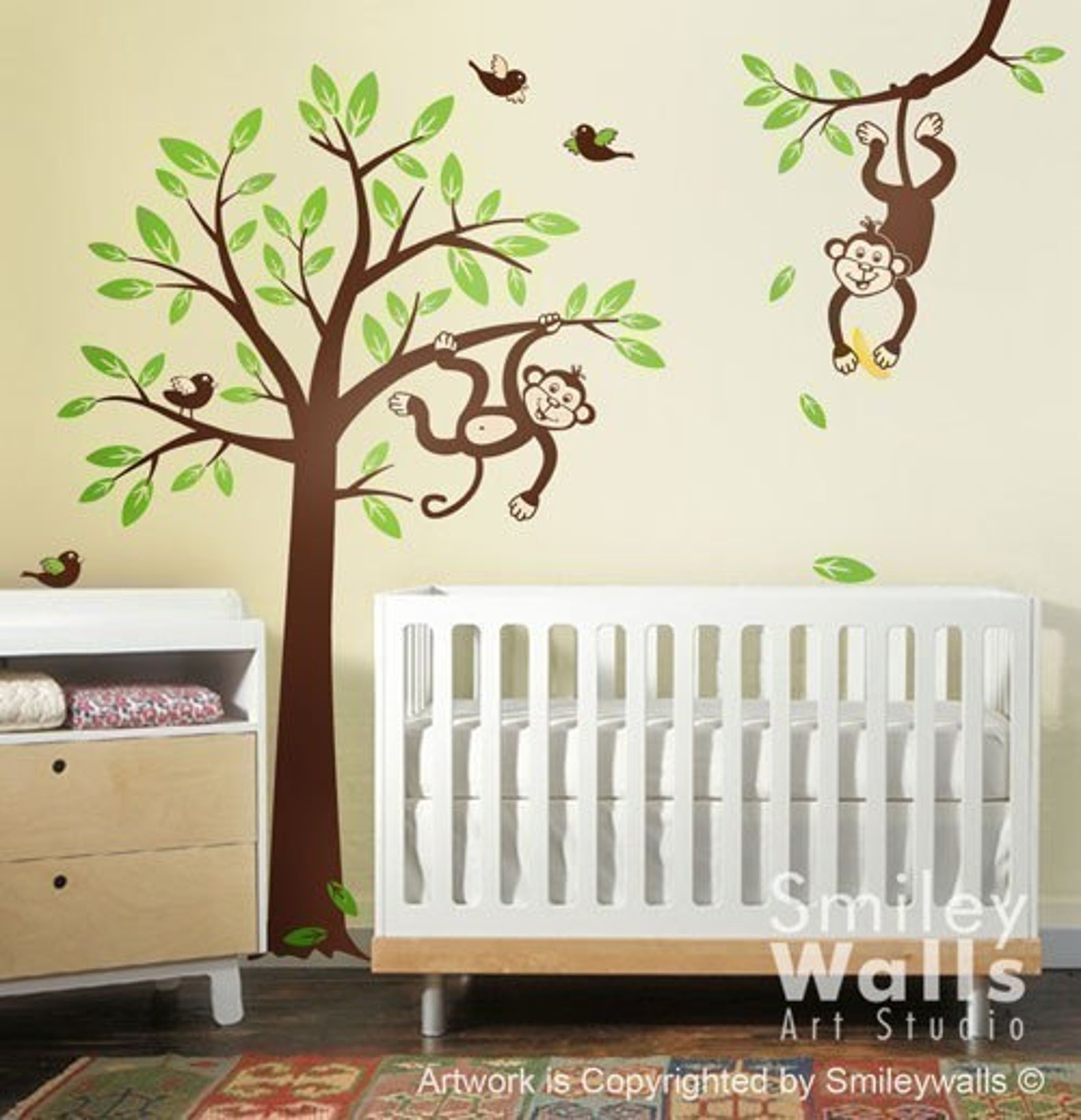 Monkeys Tree Wall Decal Children Nursery Vinyl Wall Decal, Jungle Decal ...
