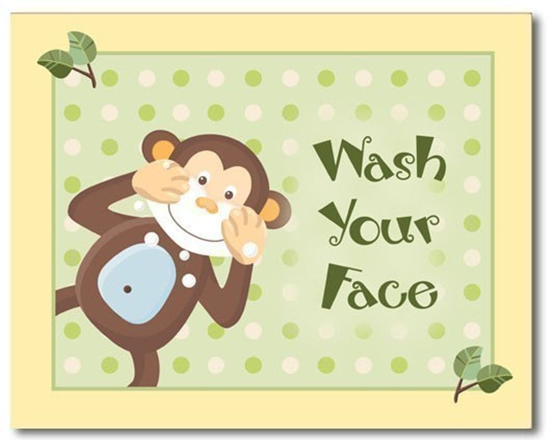 SET of 3 Bathroom Prints - Cute Jungle Monkey Bathroom Art Print Decor ...