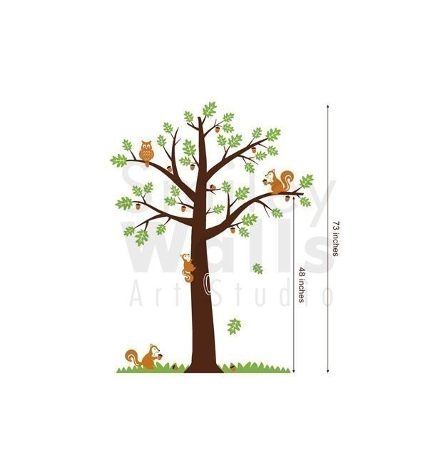 Kids Wall Decal Forest Animals Squirrels Owl on an Oak Tree - Etsy