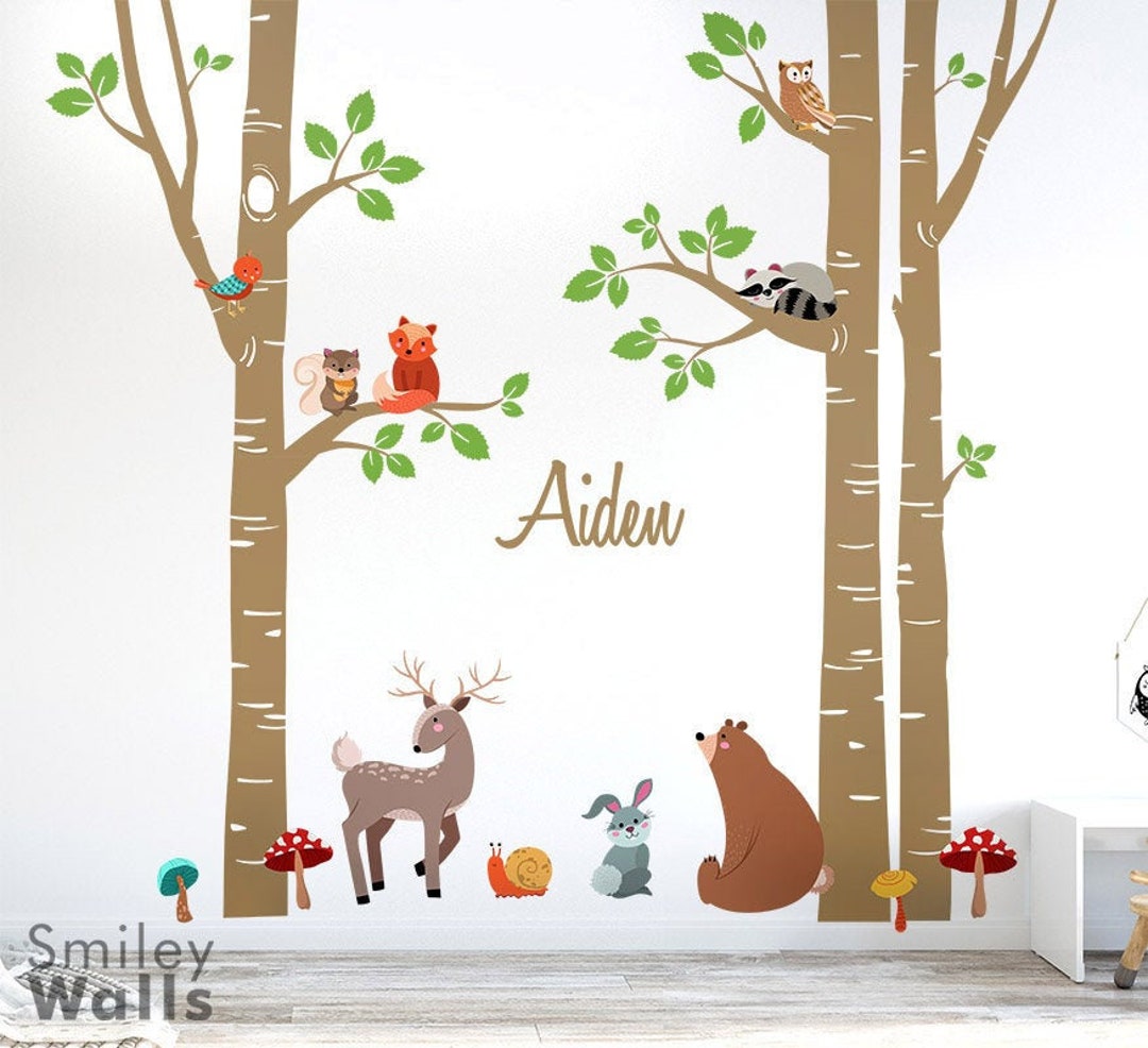 Woodland Animals Wall Decal, Forest Trees Wall Decal, Woodland Critters ...