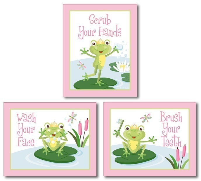 Pink Froggy Frog Set of 3 Kid's Bathroom Prints - Etsy