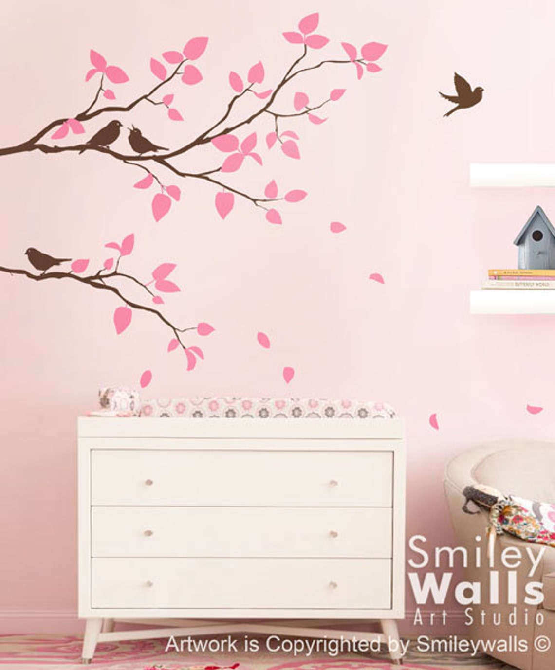 Branches Wall Decal Two Spring Branches and Birds Kids - Etsy