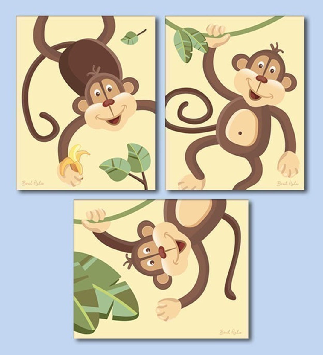 Wall Art Set of 3 Art Prints for Nursery Jungle Monkey Business Nursery ...
