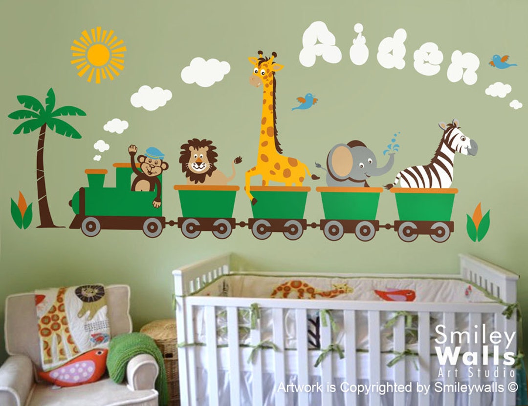 Personalized Safari Train Wall Decal Jungle Animals Train Wall Decal ...