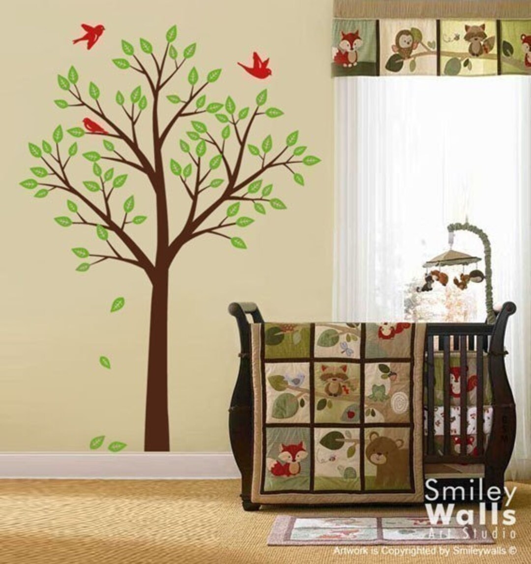 Tree and Birds Wall Decal, Tree Wall Decal, Forest Trees Wall Decal ...