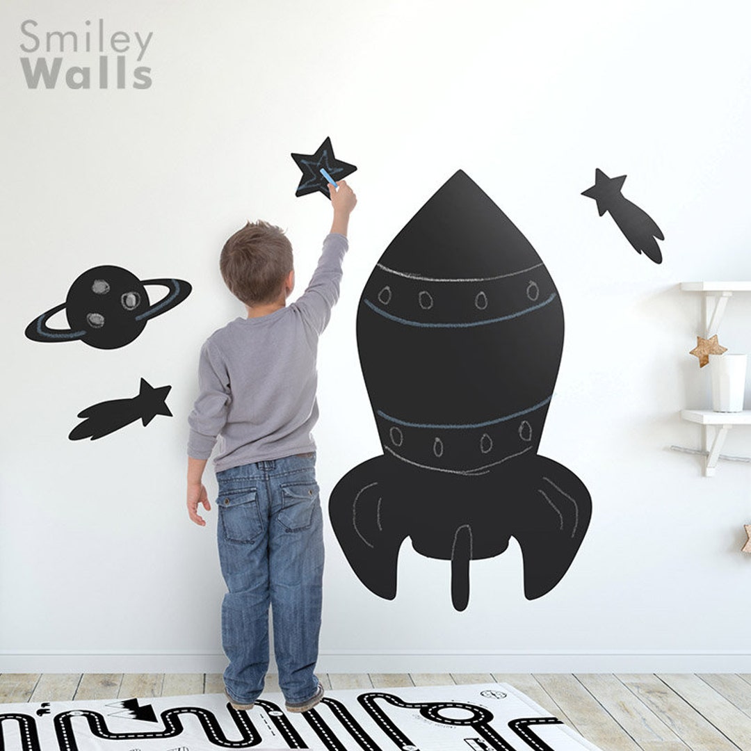 Rocket Chalkboard Wall Decal, Space Chalkboard Wall Decal, Stars Planet ...