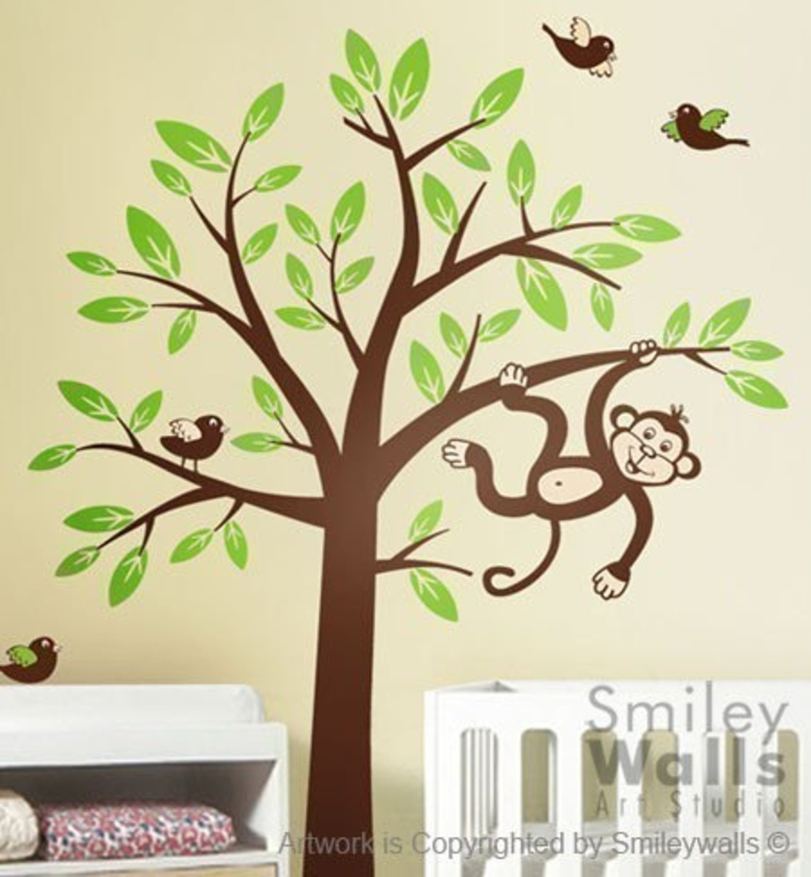 Monkeys Tree Wall Decal Children Nursery Vinyl Wall Decal, Jungle Decal ...