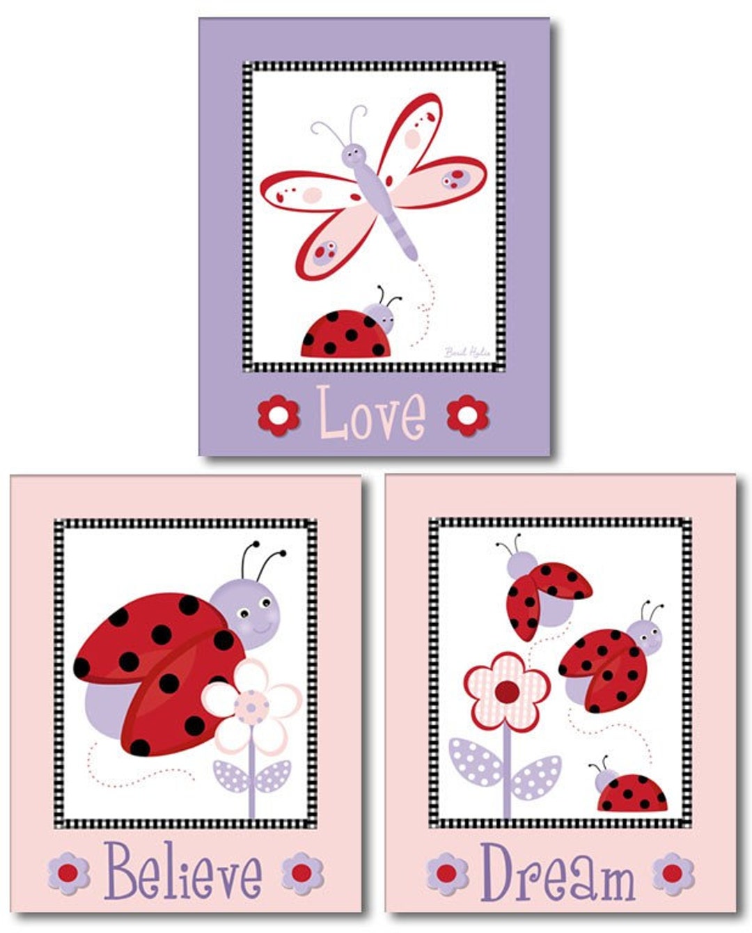 Ladybugs Wall Art, Ladybugs Nursery Prints, Butterflies Wall Decor ...