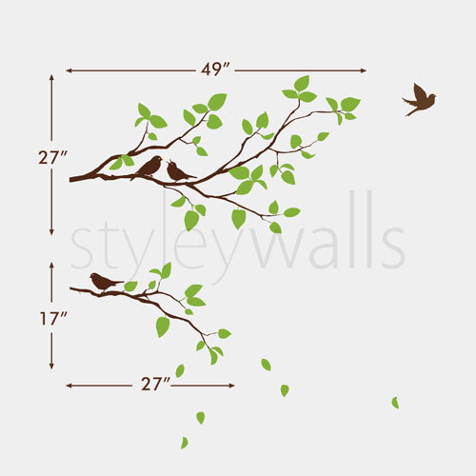 Branches Wall Decal Two Spring Branches and Birds Kids - Etsy