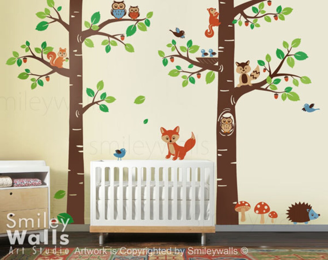 Woodland Wall Decal Forest Animals Wall Decal Tree Tops - Etsy