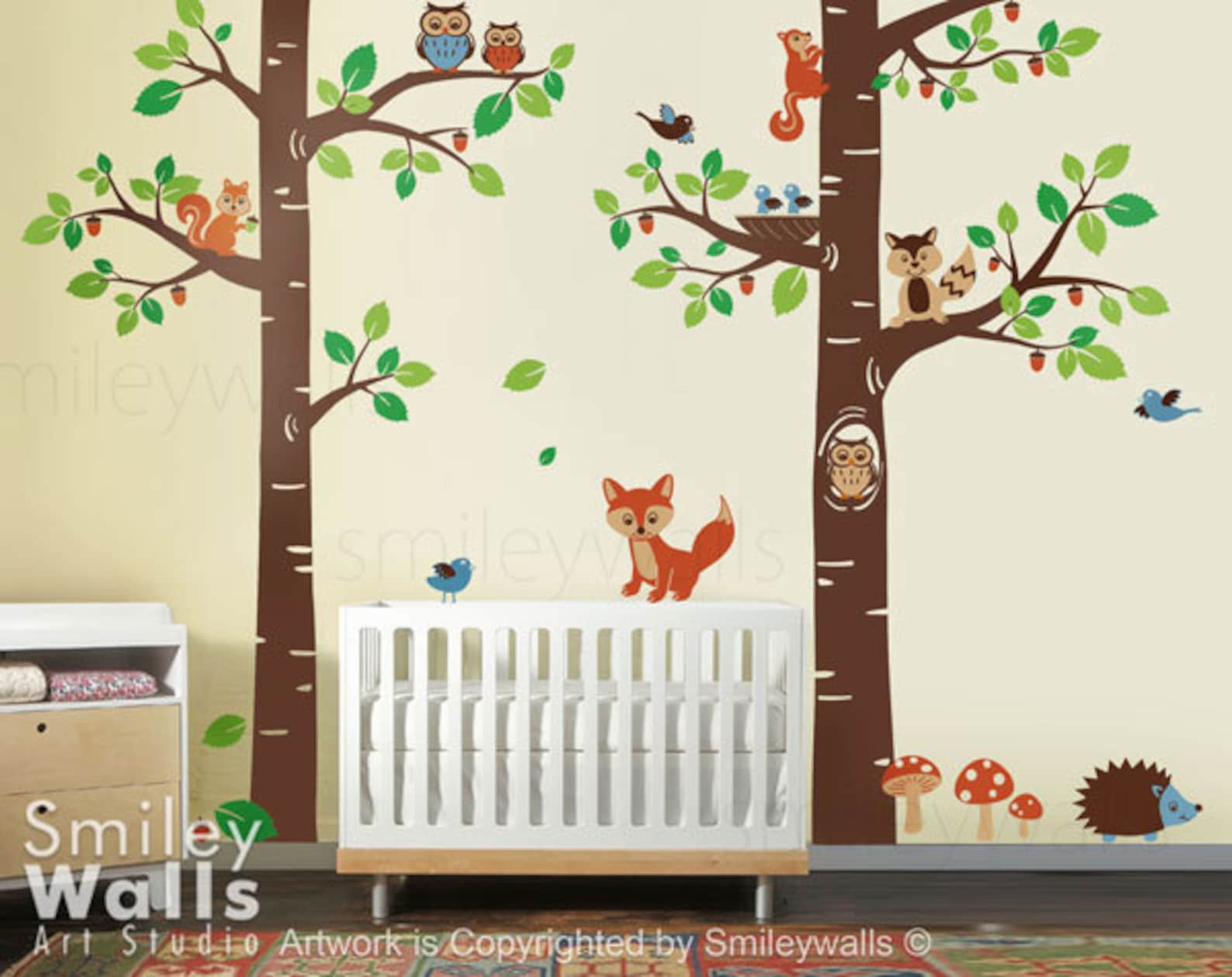 Woodland Wall Decal, Forest Animals Wall Decal Tree Tops Woodland ...