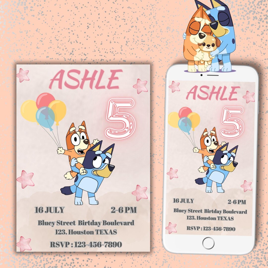Bluey Birthday Invitation | Digital Bluey Girls Boys Invite | Editable ...