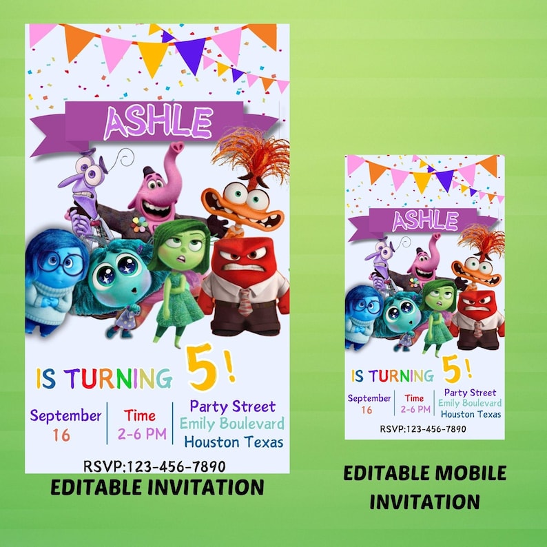 Invitación de cumpleaños de Inside Out / Invitaciones de fiesta de ...