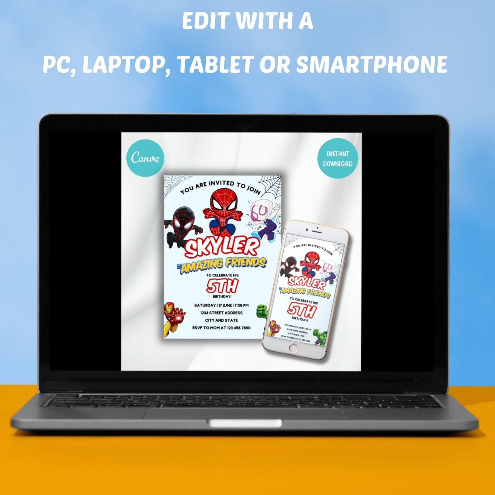 Spidey Birthday Invitation | Editable & Printable Spidey Template ...