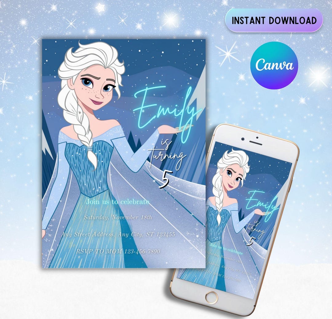Editable Elsa Invite Digital Frozen Party Invitation Custom Frozen ...