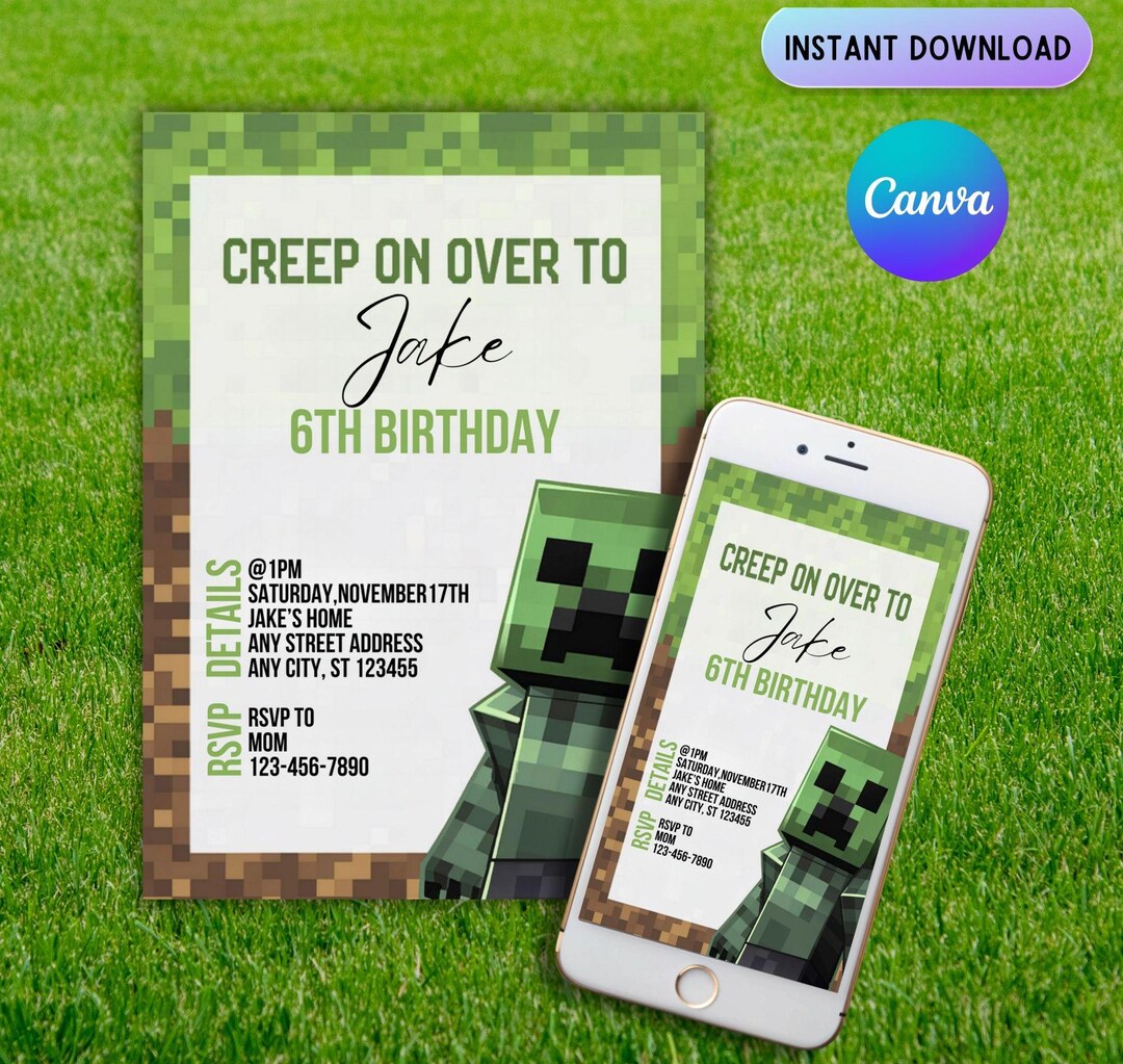 Minecraft Birthday Invitation | Pixelated Video Game Party (digital) - Etsy