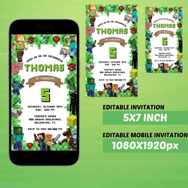 Minecraft Birthday Invitation | Minecrafter Birthday Invitations ...