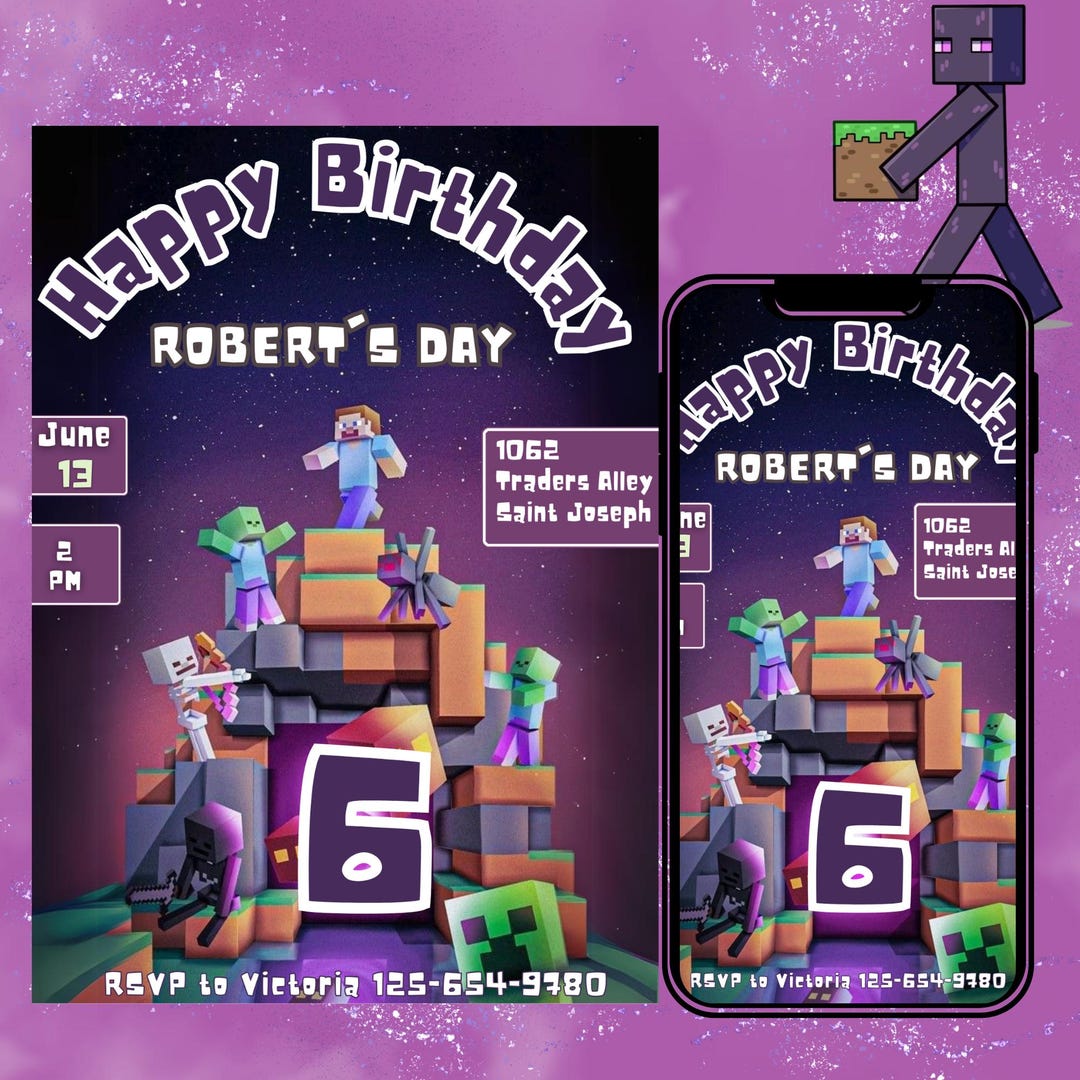 Editable Minecraft Birthday Invitation, Minecrafter Birthday ...
