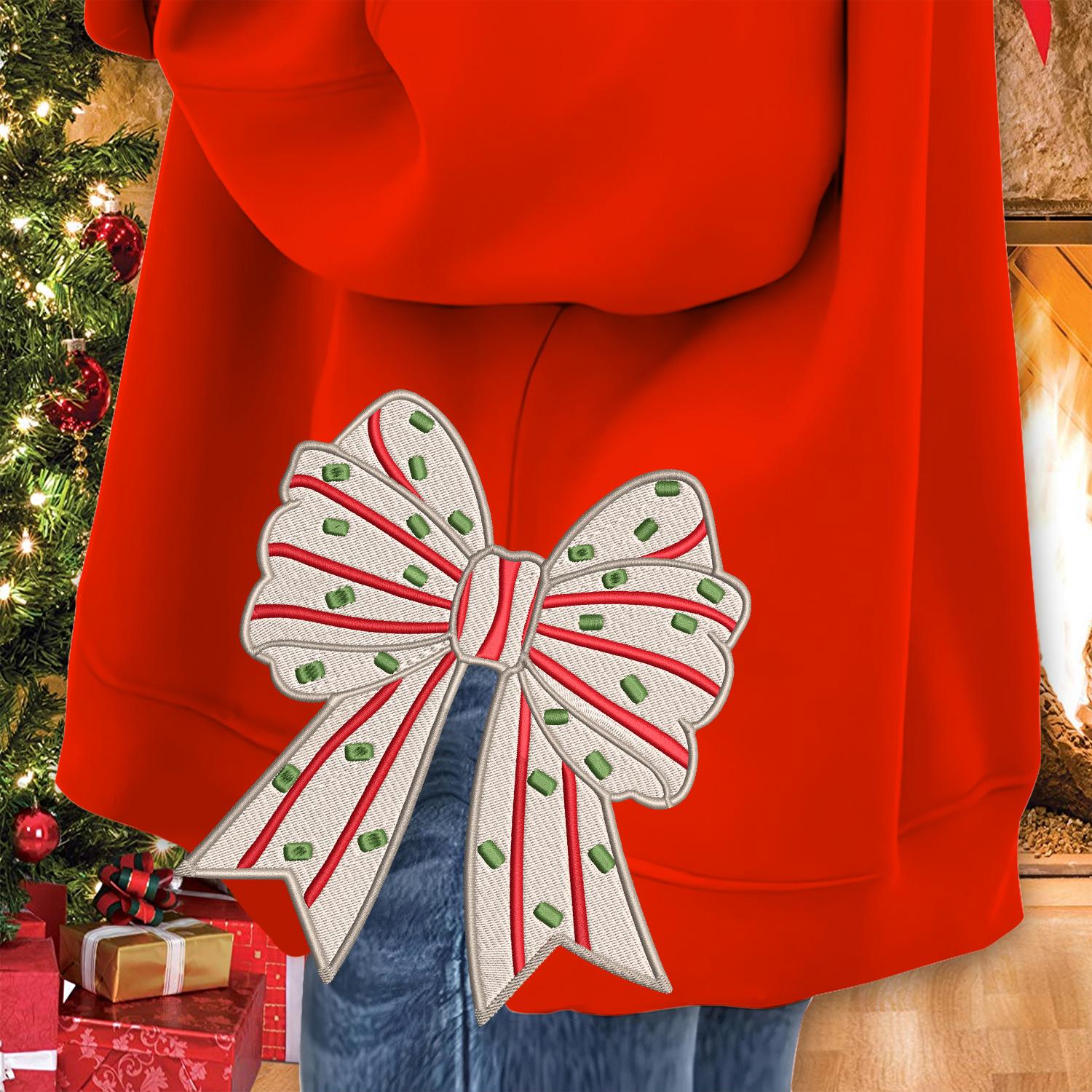 Christmas Tree Cake Side Sweaters Embroidery Design, Side Bow Appliqué ...