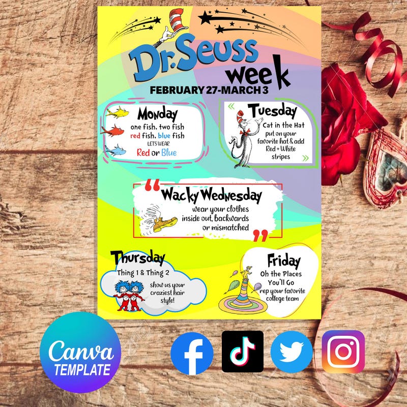 Dr Seuss Week Template - Etsy