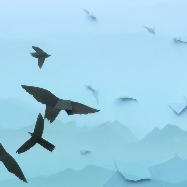 Blue Mountain Bird Mural Wallpaper – Soaring Birds Wall Art for Living ...