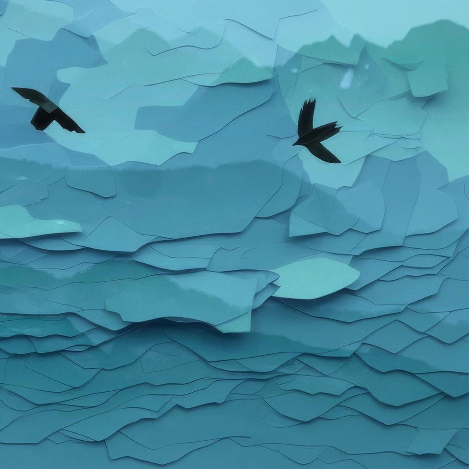 Blue Mountain Bird Mural Wallpaper – Soaring Birds Wall Art for Living ...