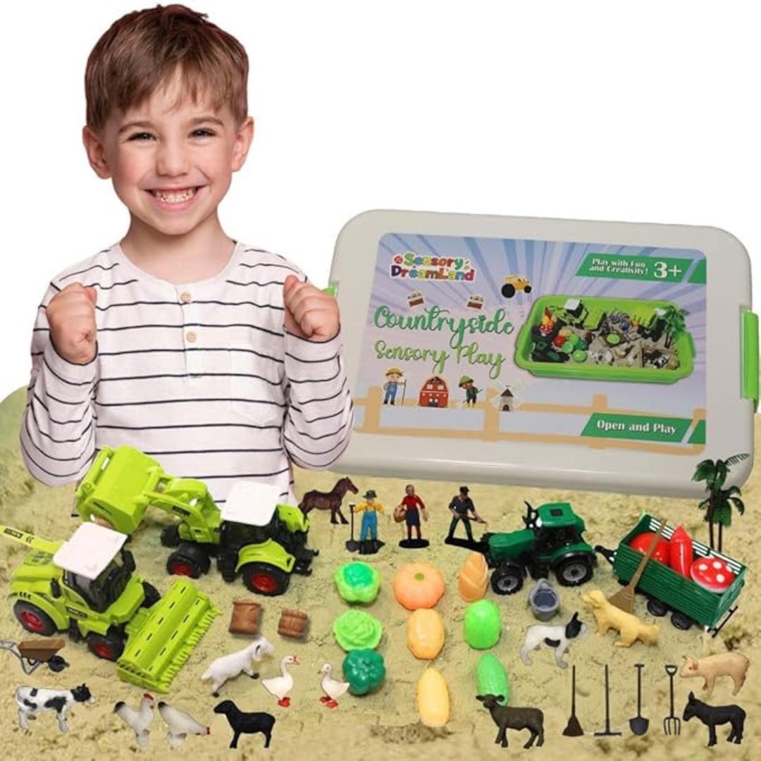 59 PCS Farm Sensory Bin, Sand Farm Toys With 2.2lbs Sensory Sand, Farm ...