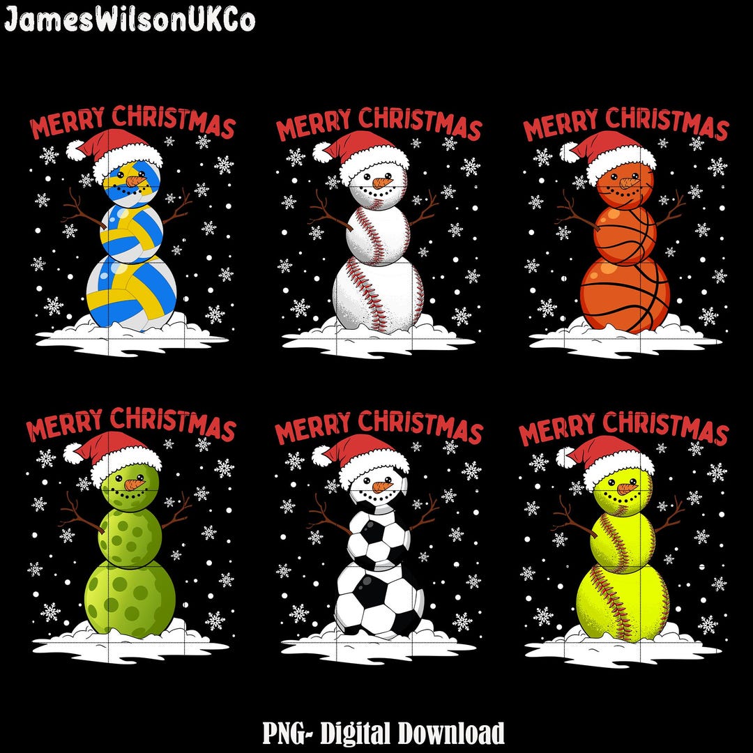 6designs Snowman Sport Png Bundle, Merry Christmas Snowman Baseball ...