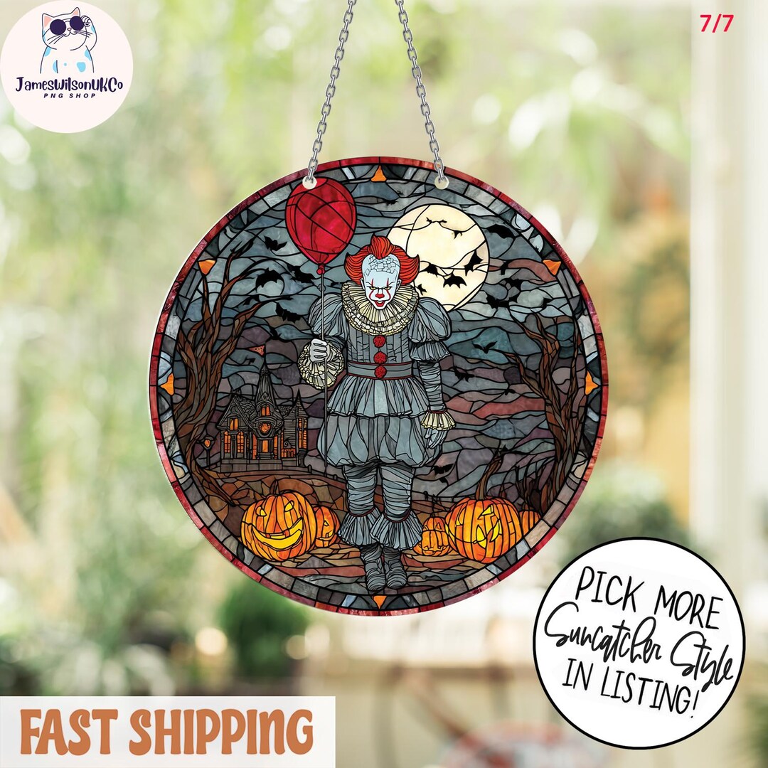 Pennywise Halloween Stained Glass Suncatcher, Pennywise Suncatcher ...