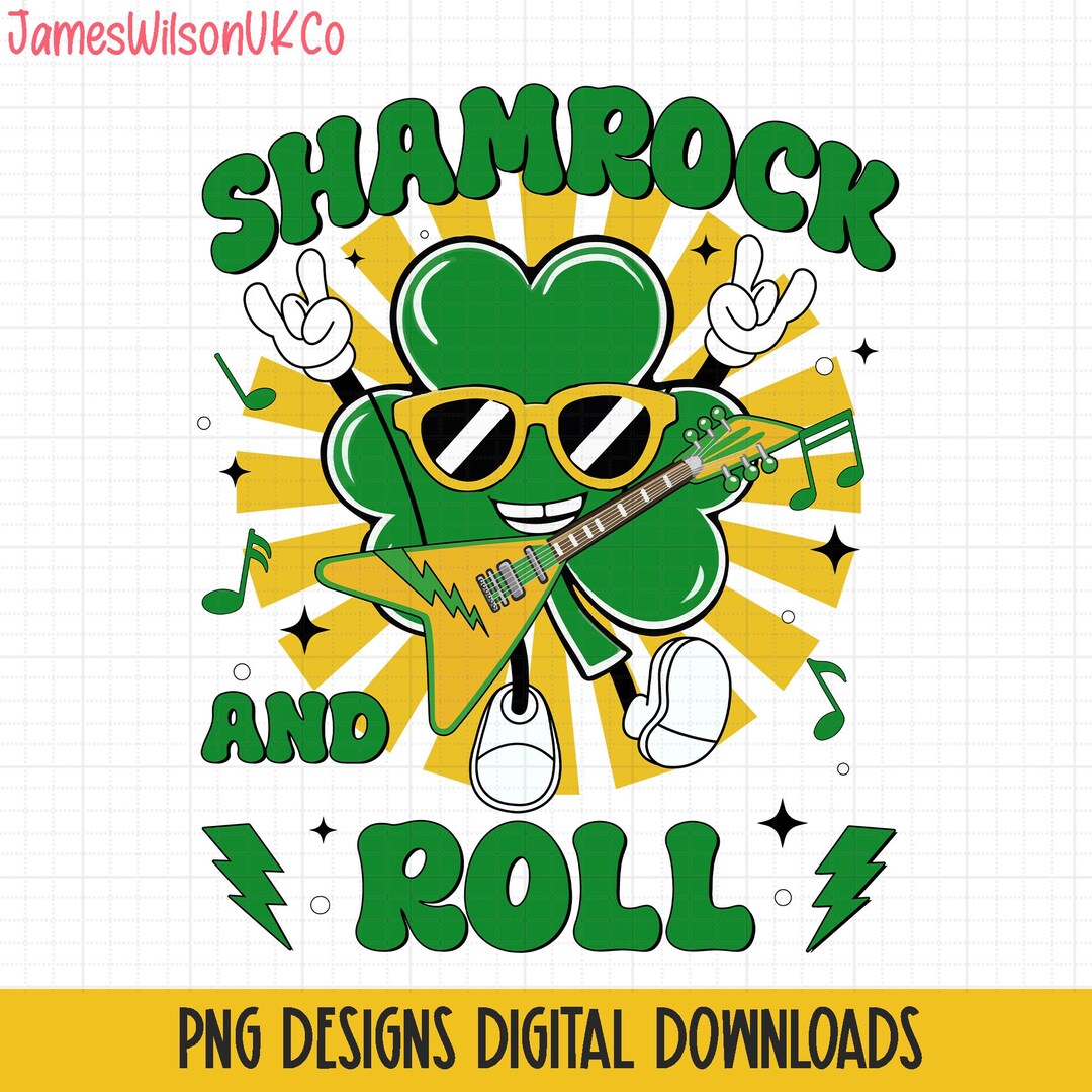 Shamrock and Roll Png, St Patricks Day Png, 4 Leaf Clover, Retro St ...