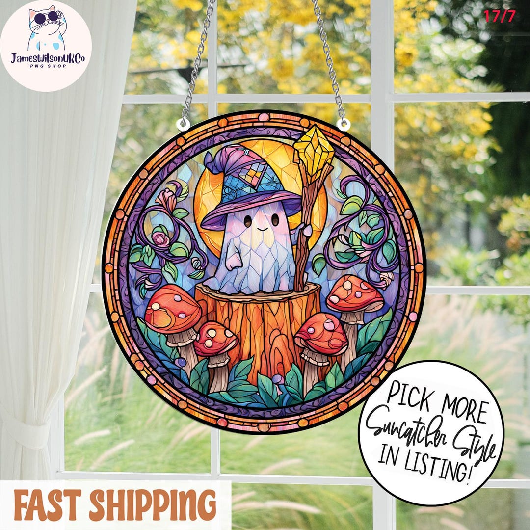 Ghost Wizard Hologram Acrylic Window Hanging, Ghost Cute Halloween With ...