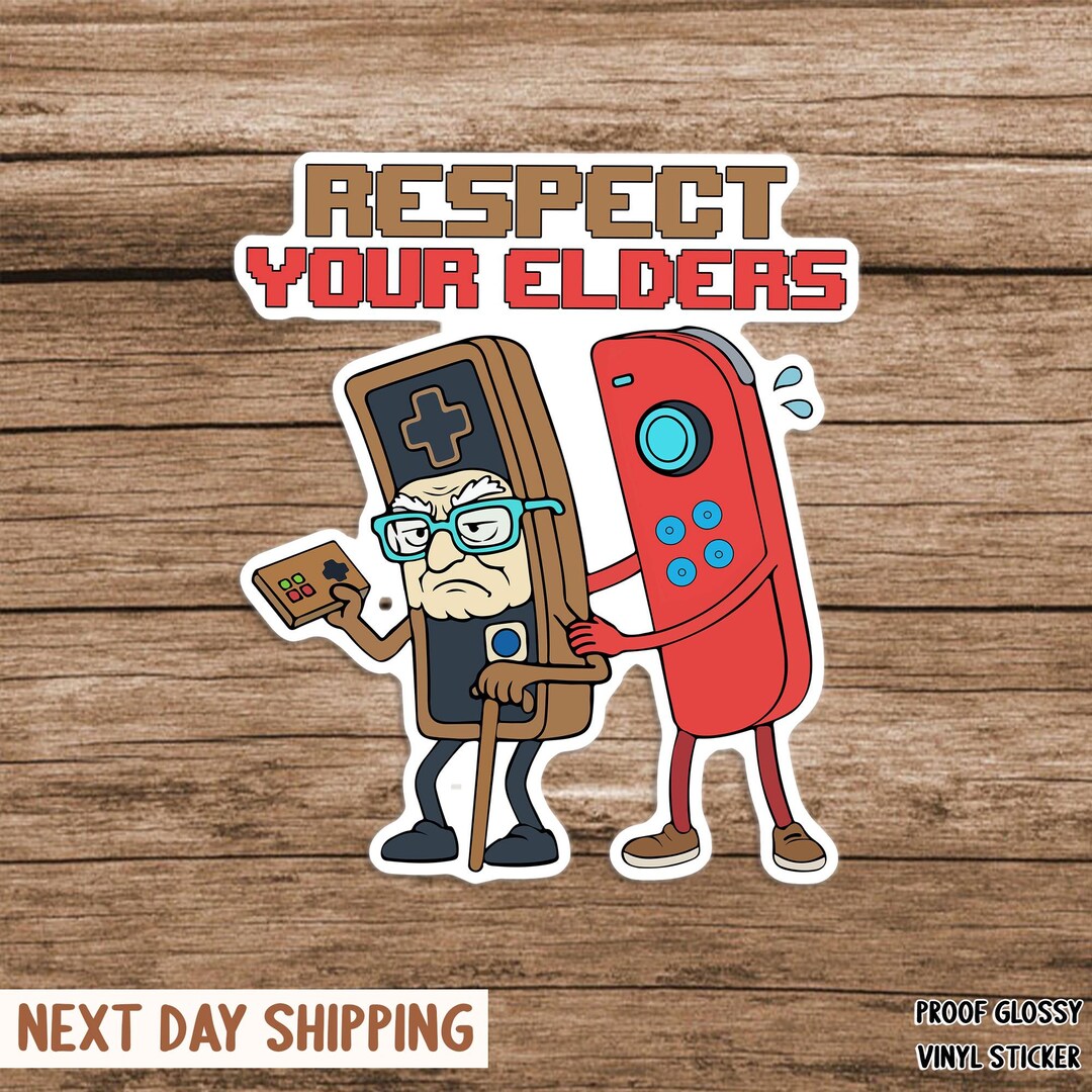 Funny Respect Your Elders Gamer Sticker, Retro Gaming Console Decal ...