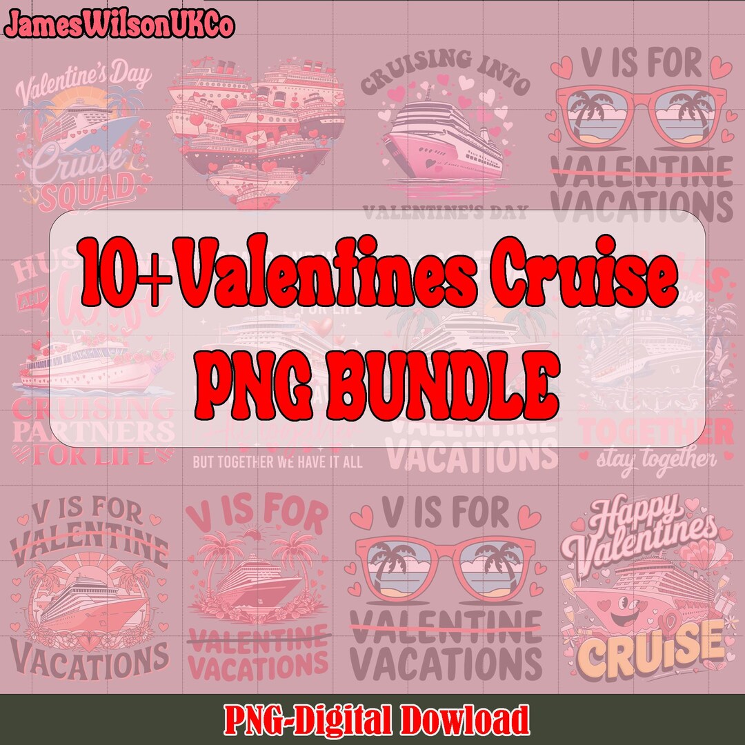 10happy Valentines Cruise PNG Bundle, Cute Valentine Ship Png, Romantic ...