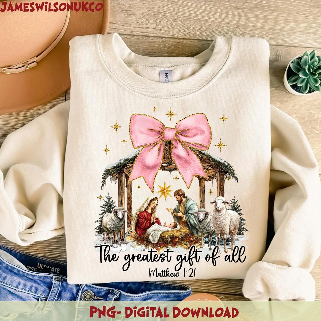 Vintage Christian Nativity Scene, Matthew 1:21 Quote, Baby Jesus ...