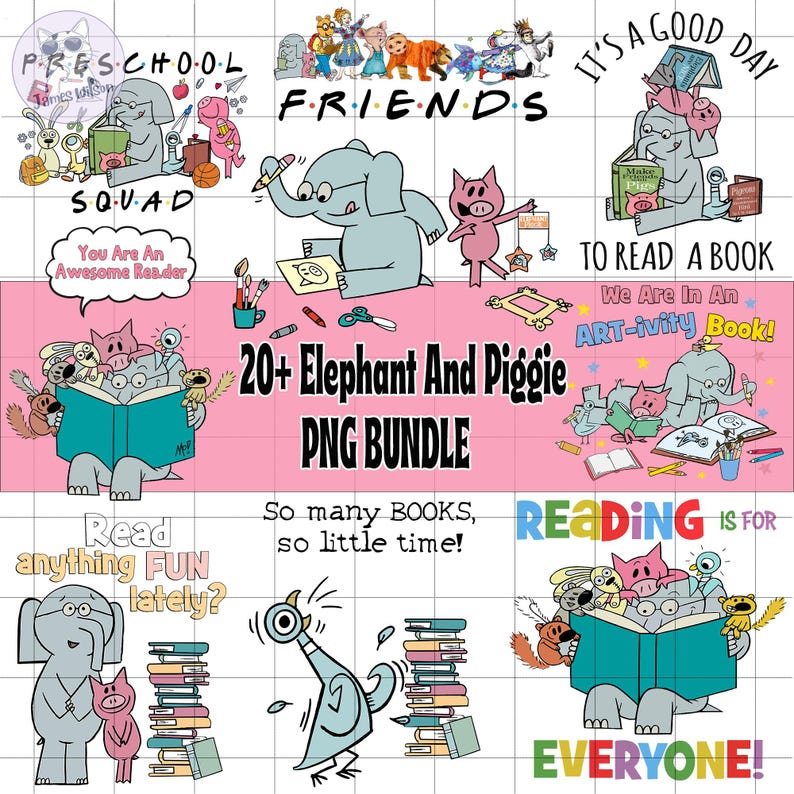 20+elephant and Piggie Png, Back to School Png, First Day of School Png ...