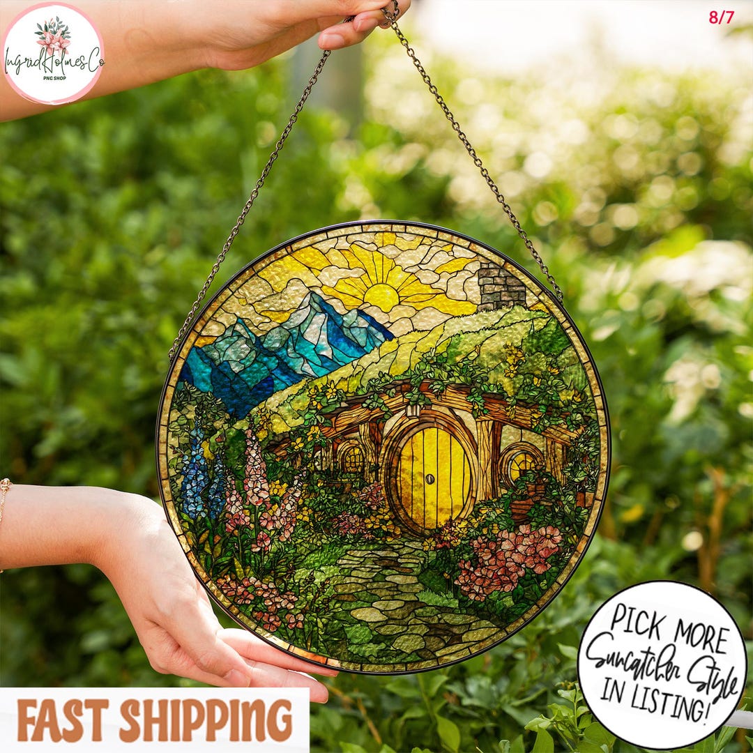 The Shire Stained Glass Suncatcher, Hobbit House Acrylic Decor, Fantasy ...