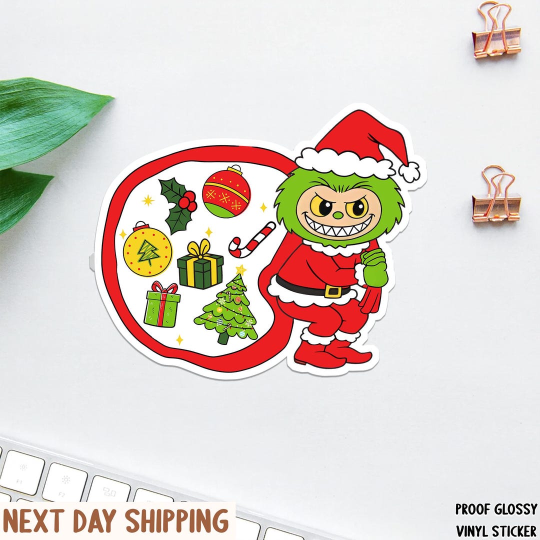 Labubu Grinch Sticker, Grinchmas Sticker, Labubu Christmas Sticker ...