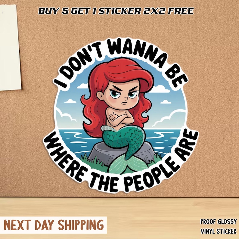 Funny Introvert Mermaid Sticker, Social Anxiety Decal, Snarky Water ...