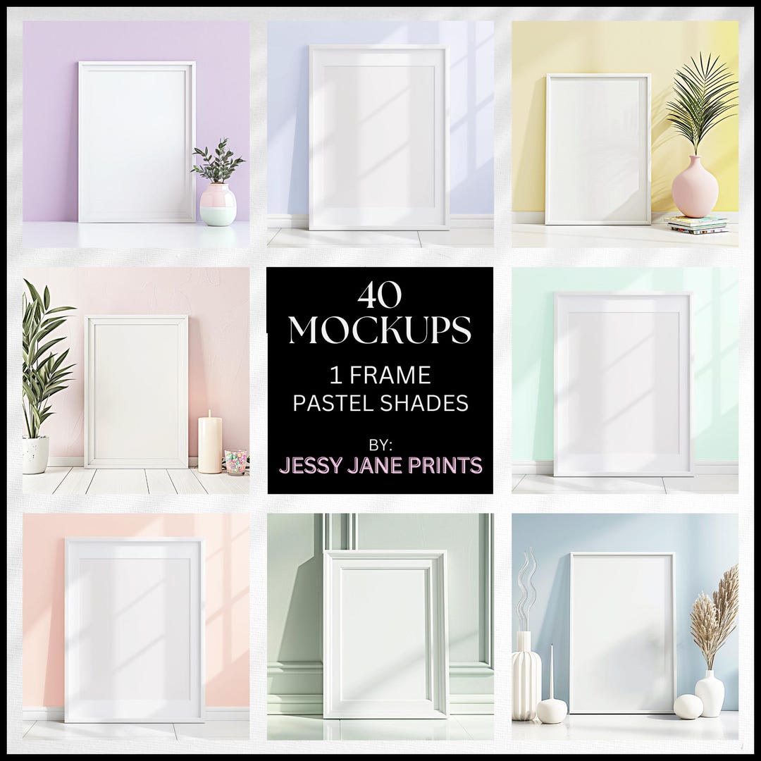 White Frame Pastel Mockups for Digital Art - 40 High-resolution PNG ...