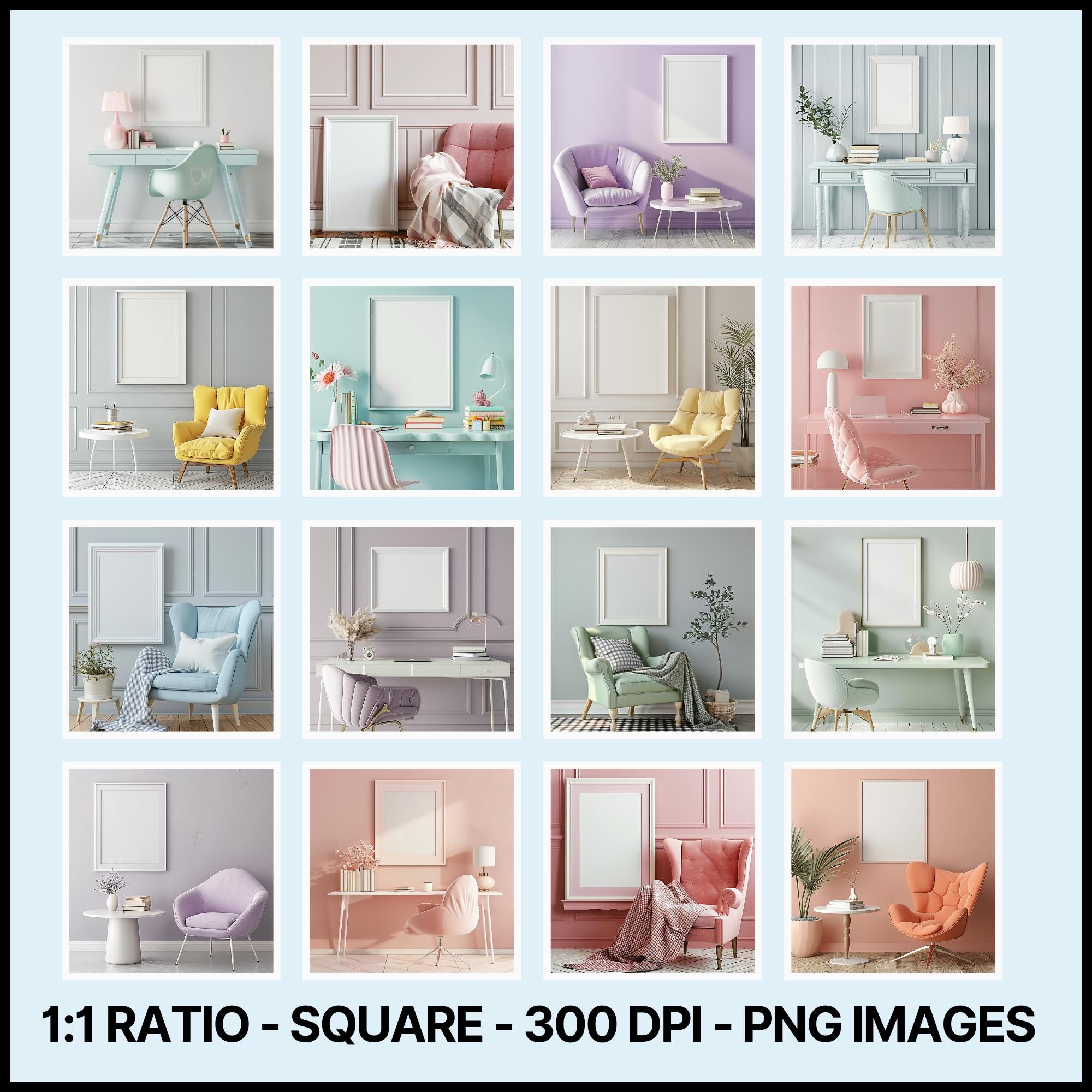 Pastel Room Frame Mockups for Digital Art - 30 High-resolution PNG ...